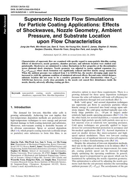Pdf Supersonic Nozzle Flow Simulations For Particle Coating Applications Effects Of
