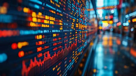 A Digital Stock Market Display With Financial Data Graphs And Numbers In A Futuristic Trading