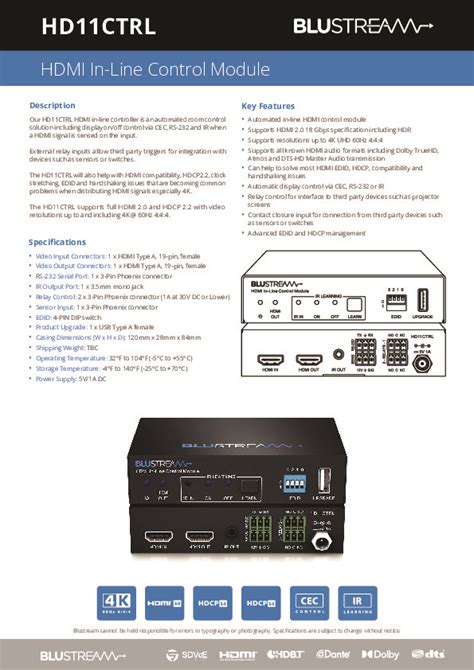 Blustream Hdmi Inline Controller From Alltrade Hd11ctrl