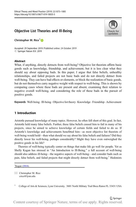 Objective List Theories And Ill Being