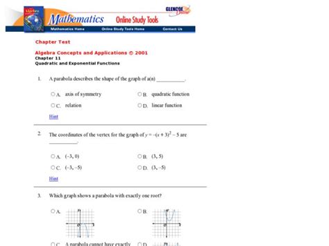 Quadratic Functions Worksheet For 9th 12th Grade Lesson Planet