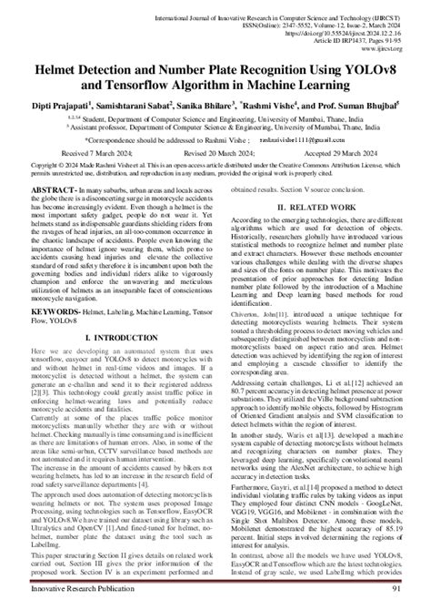 Pdf Helmet Detection And Number Plate Recognition Using Yolov8 And