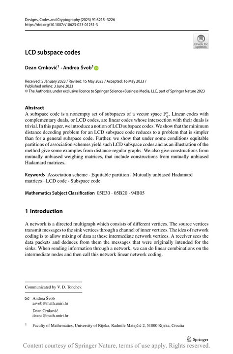 Lcd Subspace Codes Request Pdf