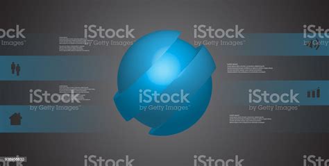 이동 되는 4 개의 파란색 부분에 비스듬히 슬라이스 볼의 모티브로 3d 그림 Infographic 템플릿 간단한 로그인 텍스트 색상 배너에 있다입니다 어두운 회색 그라데이션