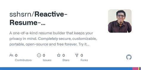 Github Sshsrn Reactive Resume Hacktoberfestfork A One Of A Kind Resume Builder That Keeps