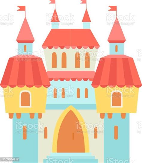 ป้อมปราการปราสาทเวทมนตร์ยุคกลางเทพนิยาย ภาพประกอบการ์ตูนเวกเตอร์อาณาจักรแฟนตาซีที่มีส ภาพประกอบ