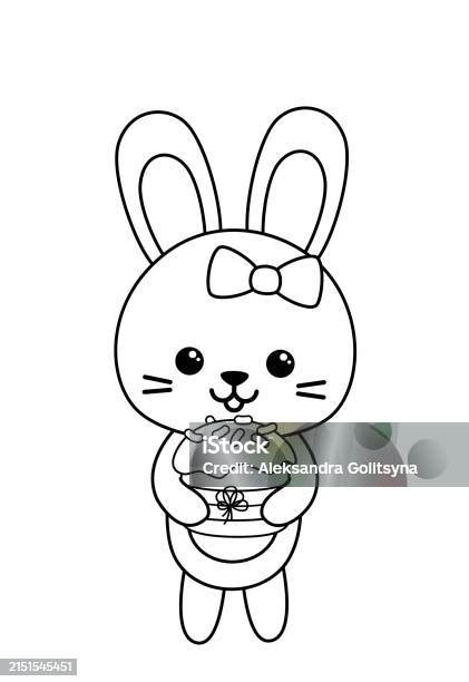 색칠 공부 페이지 토끼가 부활절 케이크를 들고 있습니다 흑인과 백인 부활절 케이크와 토끼 벡터 벡터에 대한 스톡 벡터 아트 및 기타 이미지 Istock