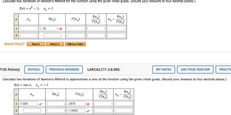 Solved Calculate Two Iterations Of Newtons Method For The
