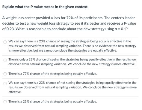 solved explain what the p value means in the given context
