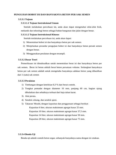 P Bobot Isi Dan Banyaknya Beton Per Sak Semen Pdf