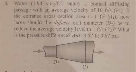 solved water 1 94slug ft3 enters a conical diffusing