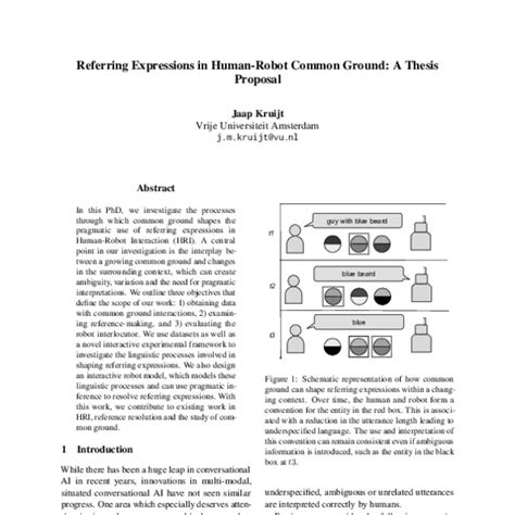 Referring Expressions In Human Robot Common Ground A Thesis Proposal