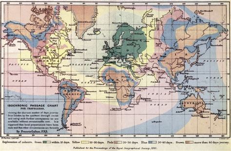 traveling back in time with colorful isochrone maps atlas obscura