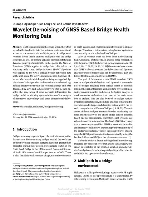 Pdf Wavelet De Noising Of Gnss Based Bridge Health Monitoring Data