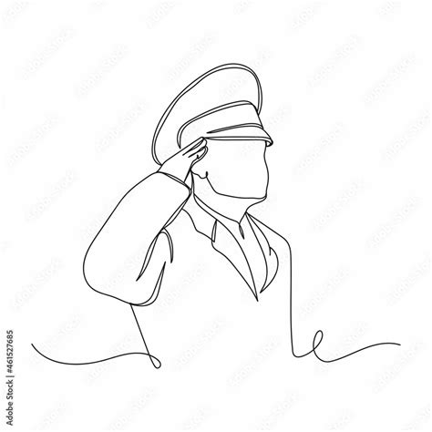 Continuous One Line Drawing Of Soldier And Veteran Saluting At Memorial