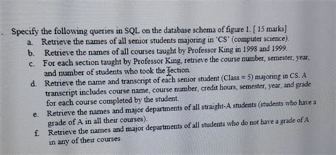 Solved C Specify The Following Queries In Sql On The