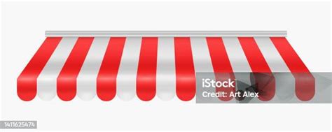 흰색 배경에 고립 된 상점 카페 및 거리 레스토랑을위한 줄무늬 빨간색과 흰색 차양 벡터 일러스트레이션 차양에 대한 스톡 벡터 아트 및 기타 이미지 Istock