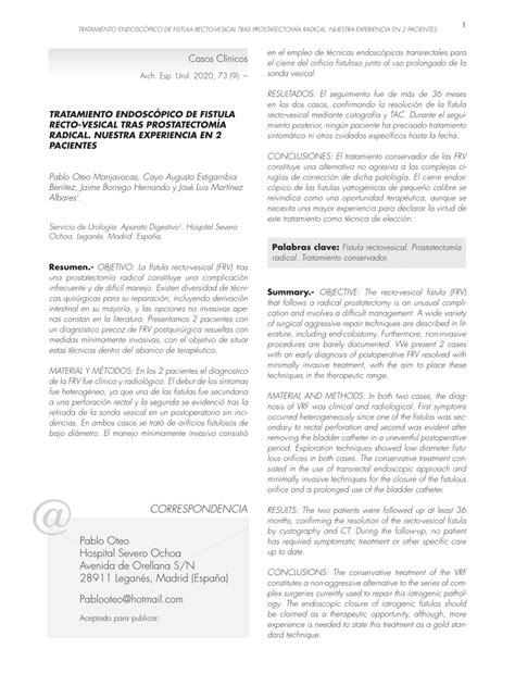 Pdf Endoscopic Treatment Of Recto Vesical Fistula After Radical Prostatectomy Our Findings In