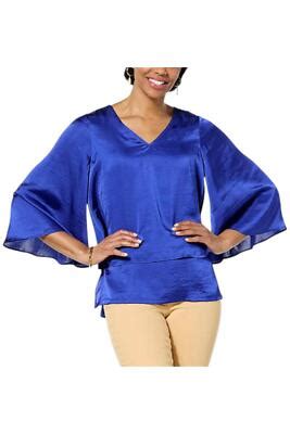 Dg2 By Diane Gilman Womens Flutter Sleeve Satin Easy Top Blue Ebay