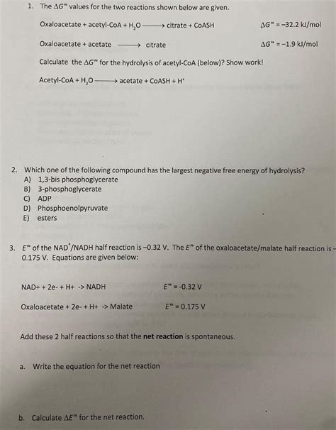 Solved The AG Values For The Two Reactions Shown Below Chegg Com