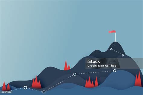 산 꼭대기에 있는 붉은 깃발로 가는 길 산 봉우리 극복 목표 달성 및 비즈니스 성공 개념 오솔길에 대한 스톡 벡터 아트 및 기타 이미지 Istock