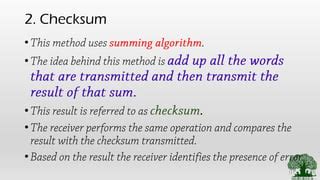 Data Link Layer Error Detection And Correction Codes Parity And Checksum Pdf