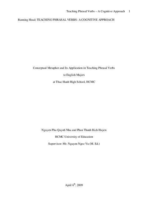 Pdf Teaching Phrasal Verbs A Cognitive Approach 1