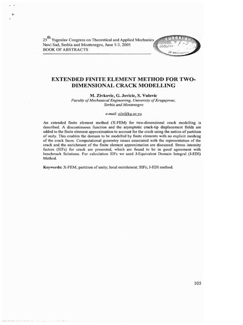 Extended Finite Element Method For Two Dimensional Crack Modelling Pdf