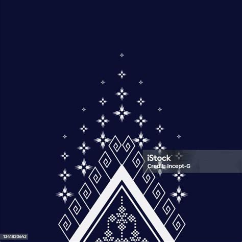 다크 블루 배경 디자인 스커트 벽지 의류 포장 바틱 직물 시트 삼각형 모양 벡터 일러스트와 흰색 기하학적 민족 텍스처 자수 디자인eps 0명에 대한 스톡 벡터 아트 및 기타