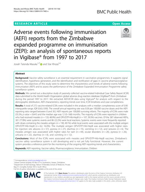 Pdf Adverse Events Following Immunisation Aefi Reports From The