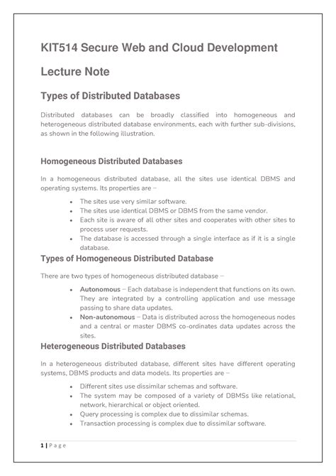 Kit514 Secure Web And Cloud Development Types Of Distributed Databases