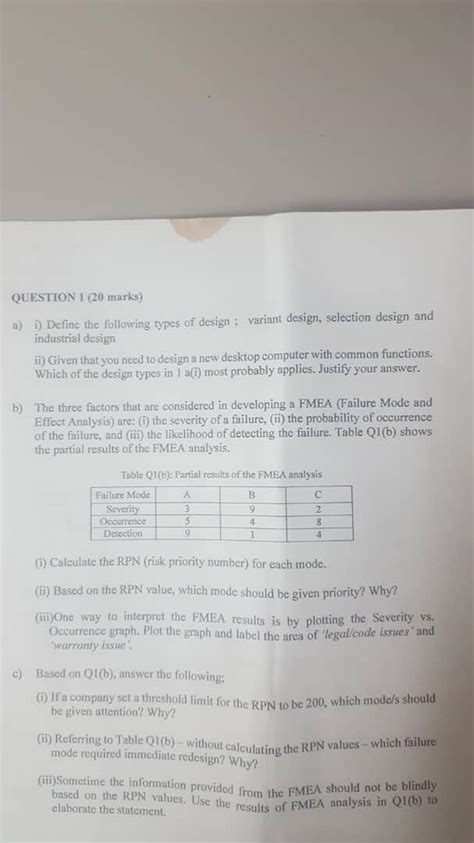 Solved Based On The Rpn Values Use The Results Of Fmea