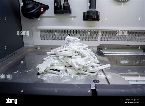 Detail Objects Printed On Powder 3d Printer And Covered White Polyamide Powder Close Up