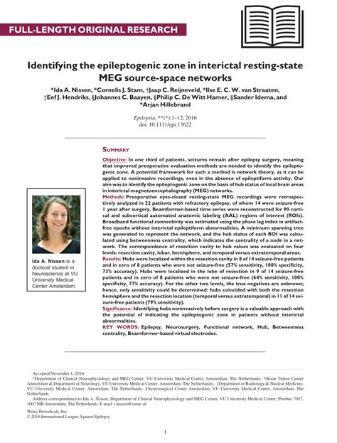 Pdf Identifying The Epileptogenic Zone In Interictal Resting State Meg Source Space Networks