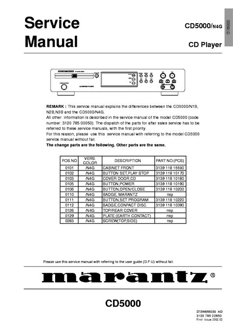 Marantz Cd5000 N4g Differences Between The N1b N2b N3n N4g Parts Service Manual Download