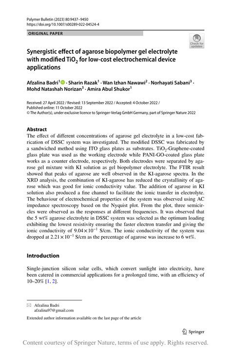 Synergistic Effect Of Agarose Biopolymer Gel Electrolyte With Modified Tio2 For Low Cost