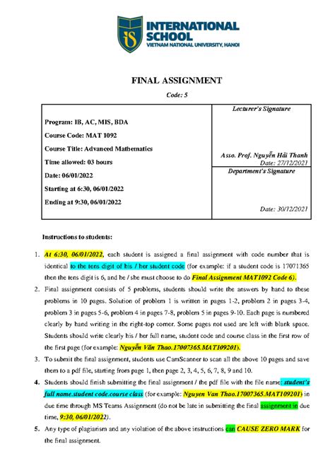 Final Assignment Mat1092 Final Assignment Code 5 Program Ib Ac Mis Bda Course Code Mat