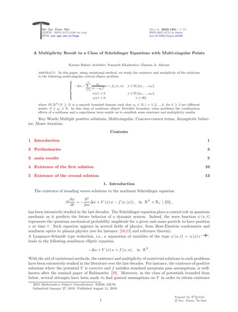 Pdf A Multiplicity Result To Schr O Dinger Equation With Singular Points
