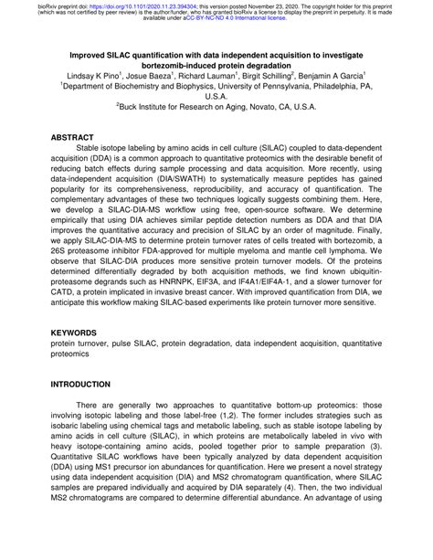 Pdf Improved Silac Quantification With Data Independent Acquisition To Investigate Bortezomib