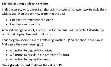 Solved Exercise 2 Using A Global Constant In This Exercise