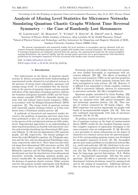 Pdf Analysis Of Missing Level Statistics For Microwave Networks Simulating Quantum Chaotic