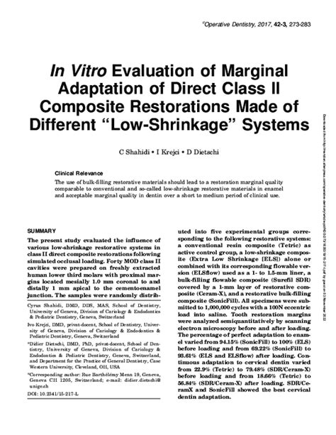 Pdf In Vitro Evaluation Of Marginal Adaptation Of Direct Class Ii Composite Restorations Made