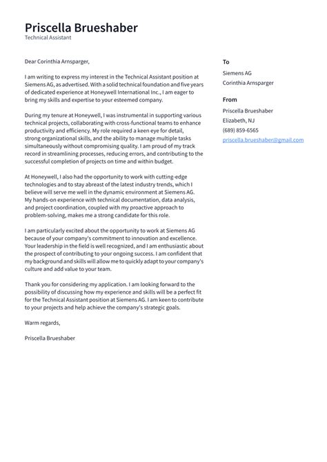 Technical Assistant Cover Letter Examples And Templates
