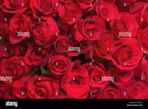 Romantic Red Roses Background In Low Poly Style Low Poly Design Triangular Rose Bouquet Stock