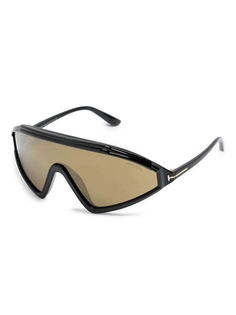 Tom Ford Shield Frame Acetate Sunglasses In Black Modesens