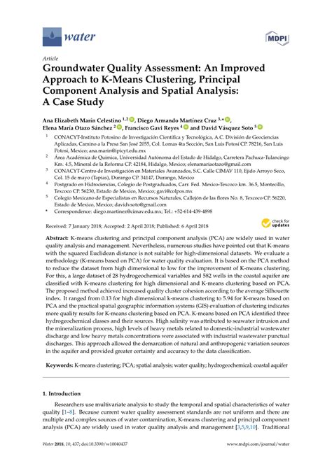 Pdf Groundwater Quality Assessment An Improved Approach To K Means Clustering Principal