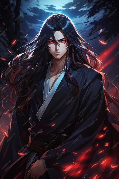 Premium Ai Image Anime Sigma Boy With Luminescent Red Eyes