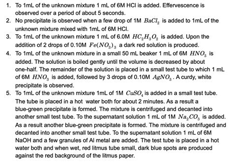 Solved To 1mL Of The Unknown Mixture 1 ML Of OM HCl Is Added 1 Answer Transtutors