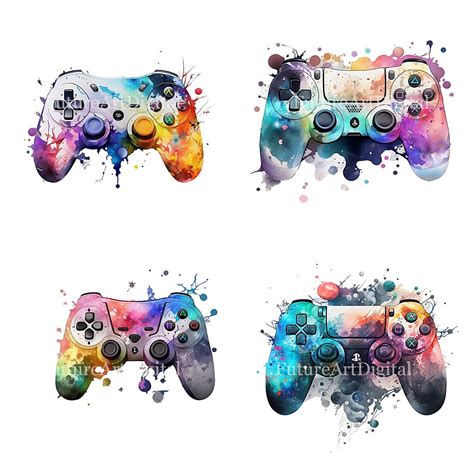 Watercolor Ps Controller PNG Gaming Controller Digital Clipart Controller Sublimation PNG