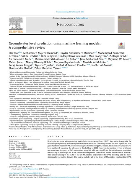 Pdf Groundwater Level Prediction Using Machine Learning Models A Comprehensive Review
